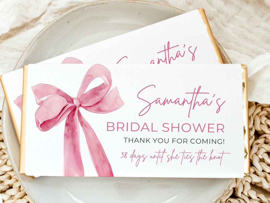 Pink Bow Chocolate Bar Wrapper: Bridal Shower Favor (digital Download ...