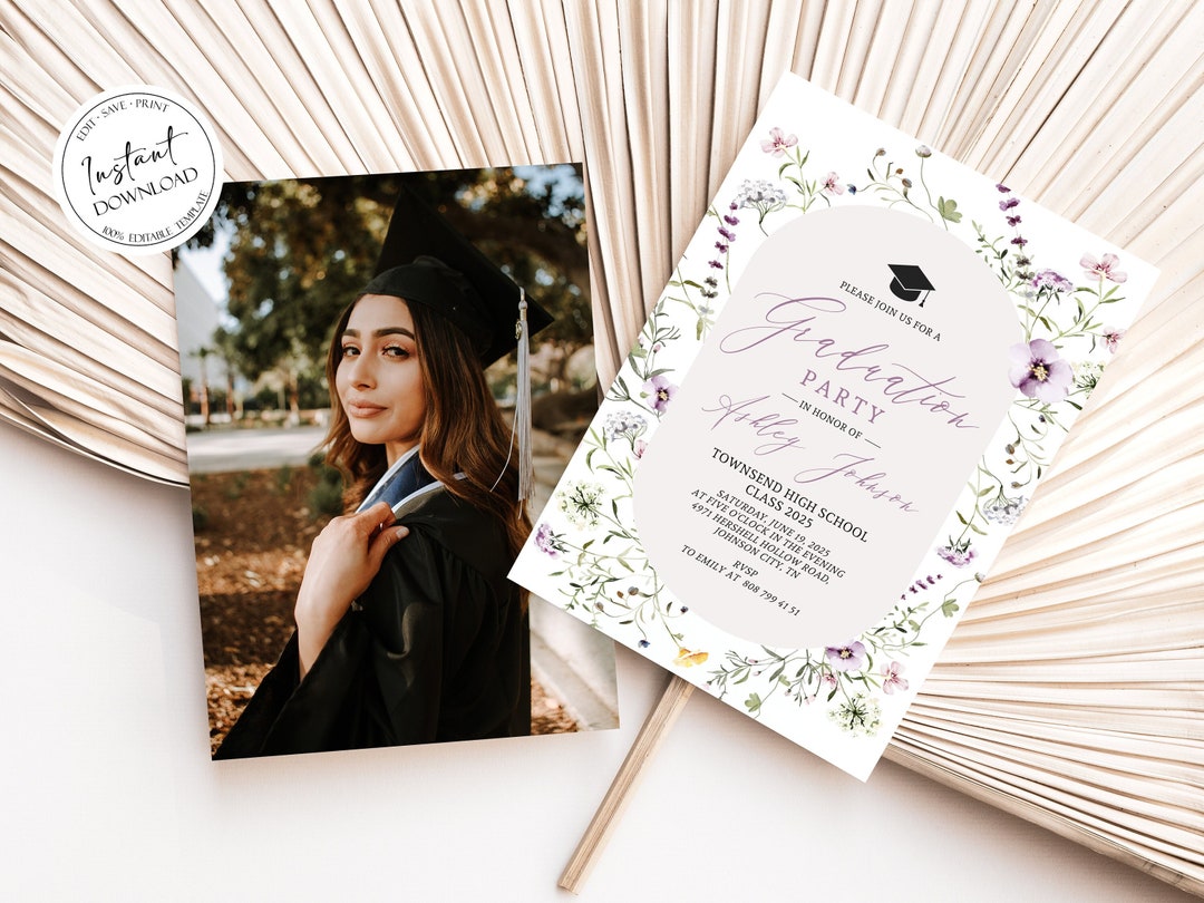 Wildflower Graduation Invitation Template, Class 2025, Wildflower ...