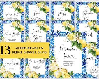 Mediterranean Blue Tile Bridal Shower Welcome Sign Template, Italian ...