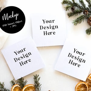 Three Square Christmas Cards Mockup, Mockup Christmas Card, Holiday ...