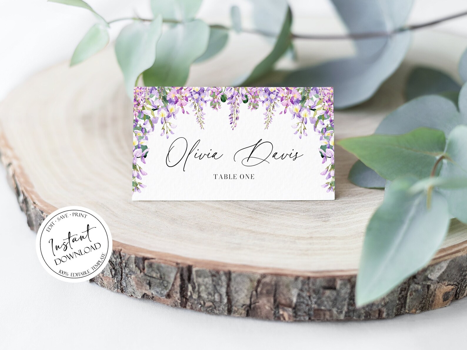 Wisteria Wedding Place Cards Template Editable Light Purple - Etsy