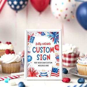 Editable 4th of July Birthday Custom Sign, 4th of July 1st Birthday ...