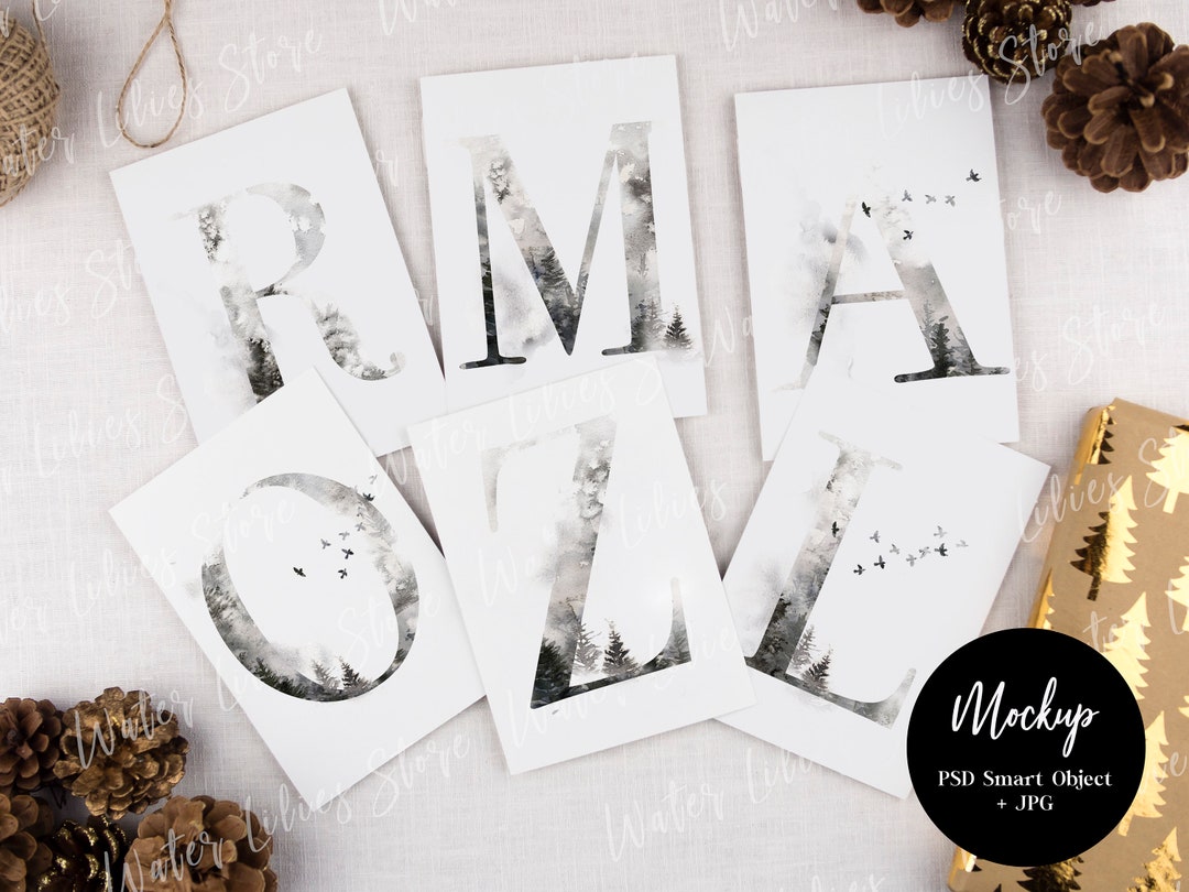 Six Christmas Cards Mockup, Mockup Christmas Card, Holiday Card Mockup ...