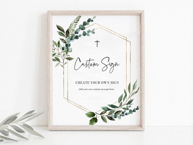 Editable Greenery Gold Cross Custom Baptism Sign Template - Etsy