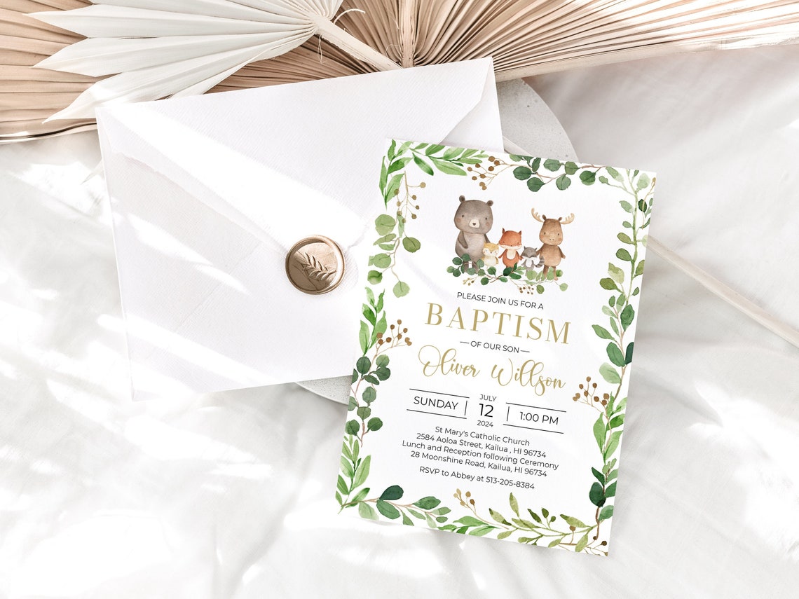 Baptism Invitation Animal Baptism Invitation Woodland - Etsy