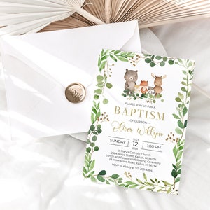 Baptism Invitation, Animal Baptism Invitation, Woodland Baptism ...