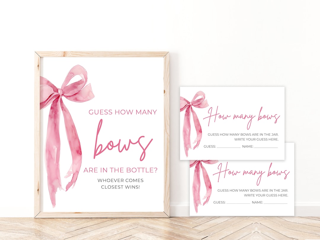 Pink Bow Guess How Many Bows Game, Printable Pink Ribbon Bow Coquette ...