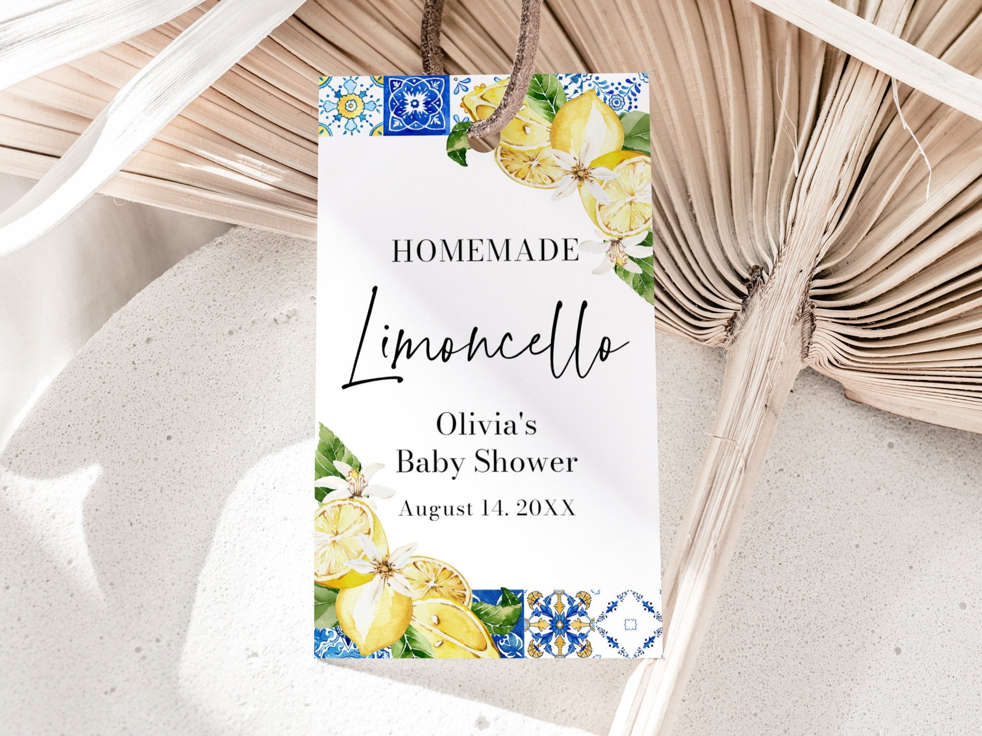 Editable Blue Tiles Lemons Homemade Limoncello Favour Tags, Printable ...