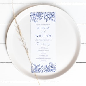 Blue Floral Wedding Program Template Editable Dusty Blue Wedding ...