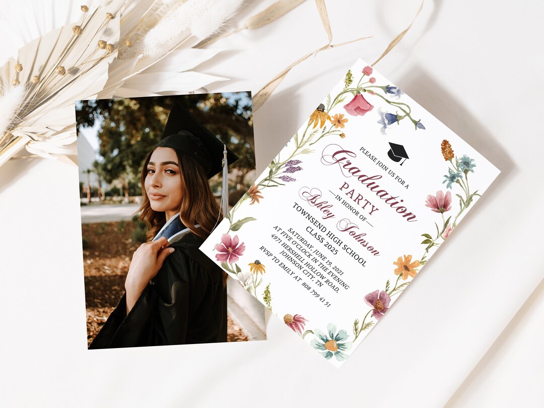 Wildflower Graduation Invitation Template, Class 2025, Wildflower ...