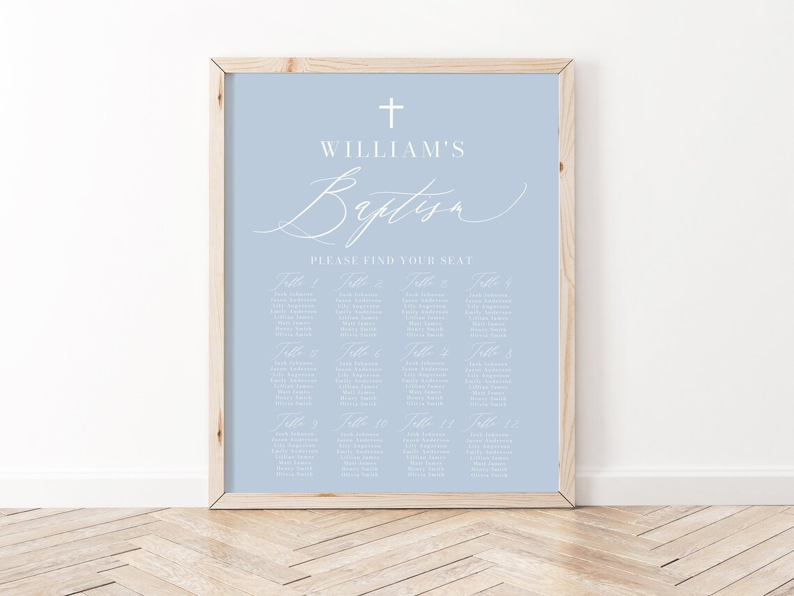 Dusty Blue Baptism Seating Chart Template Editable White - Etsy