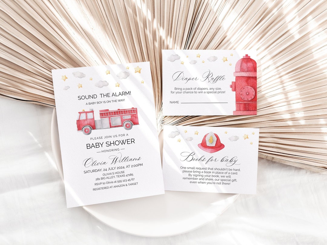 Firetruck Baby Shower Invitation, Firefighter Baby Shower Invite, Boy ...