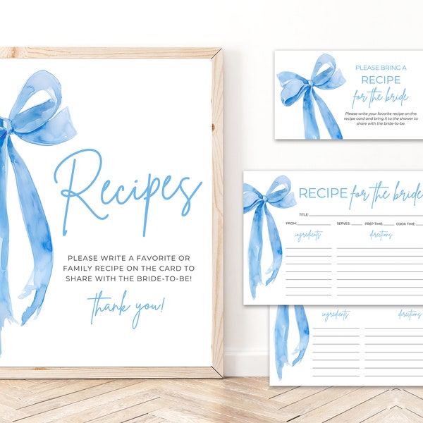 Blue Bow Recipe Cards - Etsy