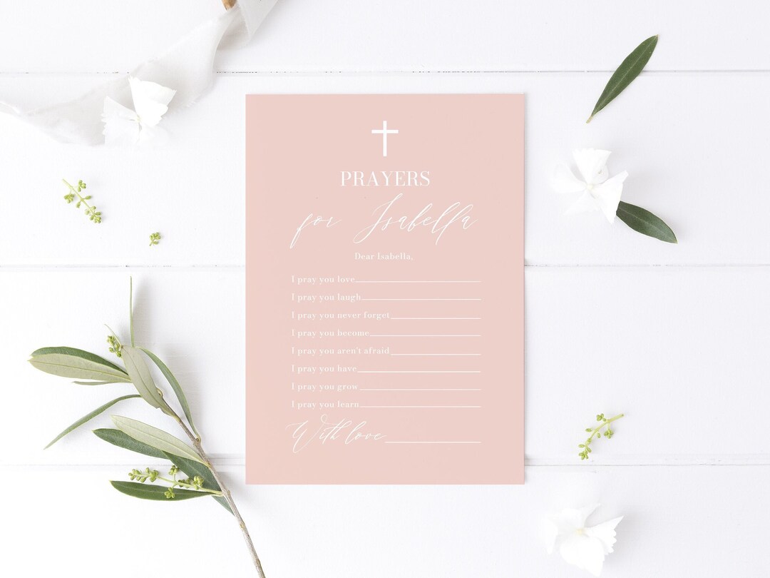 Dusty Pink Baptism Prayer Card Template, Blush Pink Prayers for Baby ...