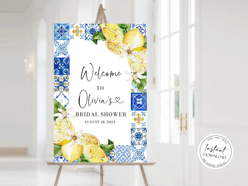 Blue Tiles Lemon Bridal Shower Bundle Mediterranean Bridal - Etsy