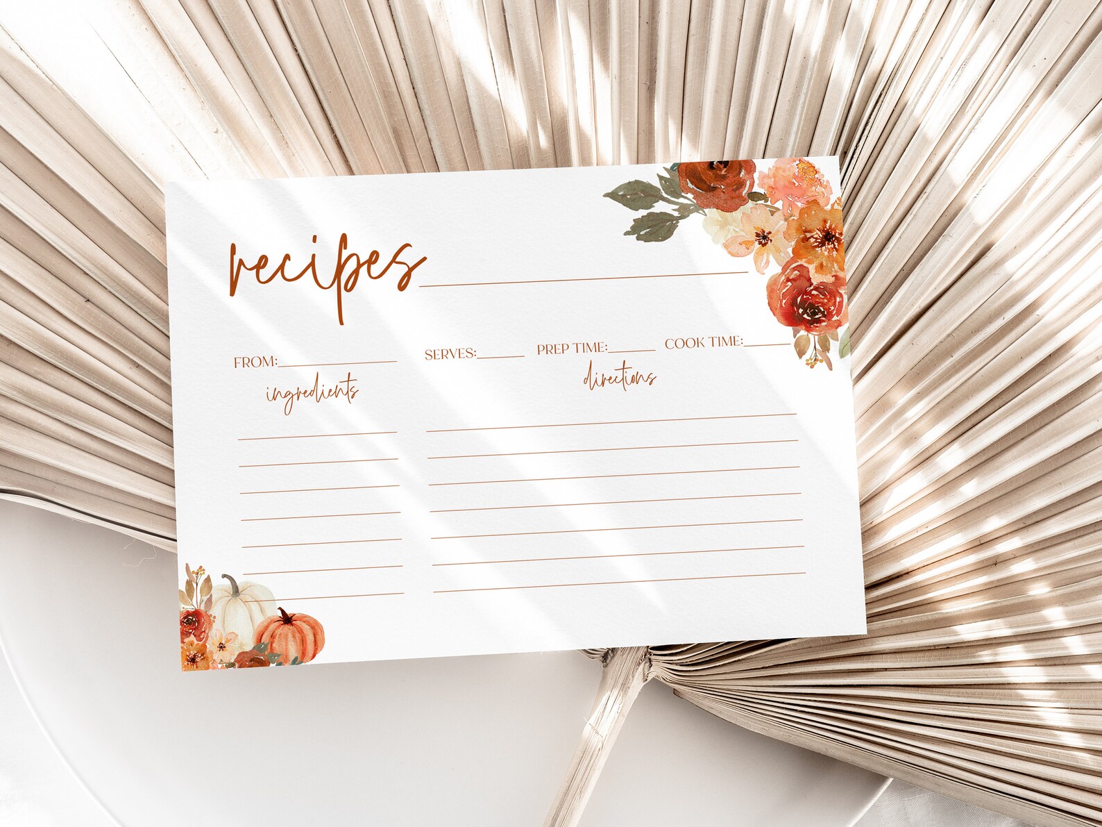 Fall Recipe Card Template, Editable Arch Boho Fall Bridal Shower Recipe ...