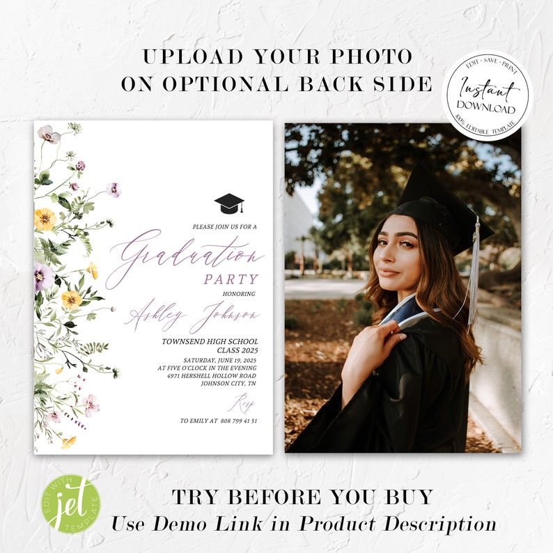Wildflower Graduation Invitation Template Class 2026 Photo Wildflower ...