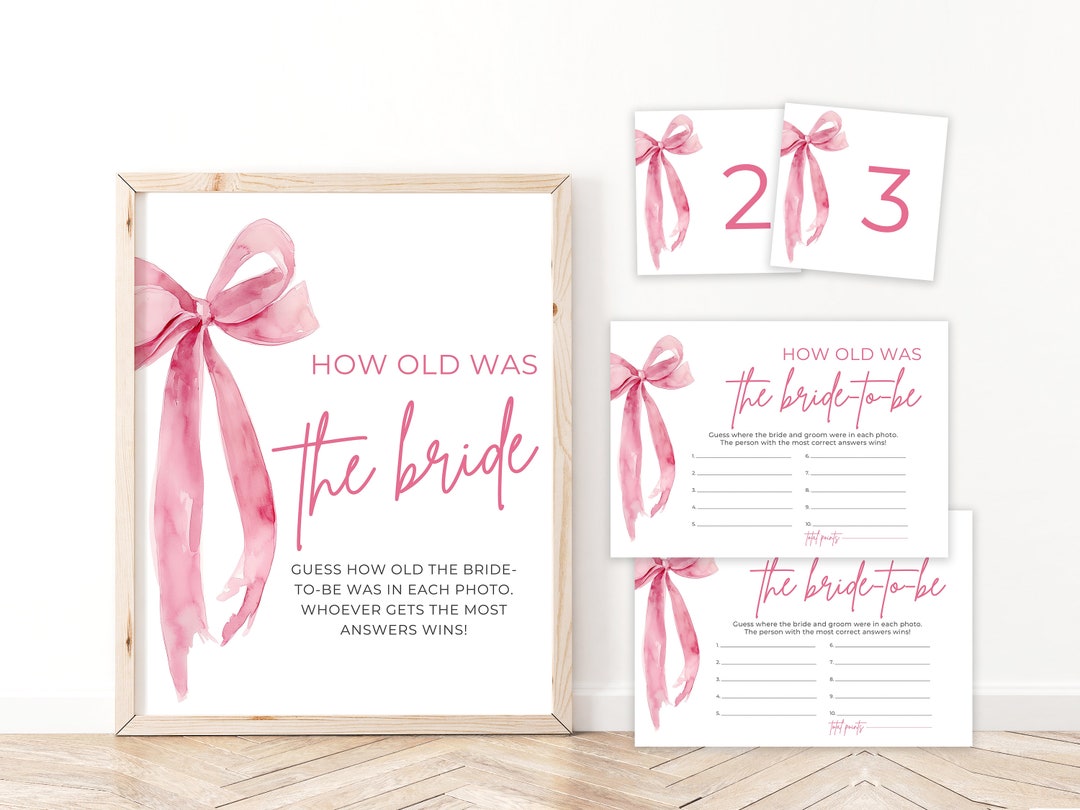 Pink Bow Bridal Shower Game: Guess the Bride's Age (printable) TK1 - Etsy