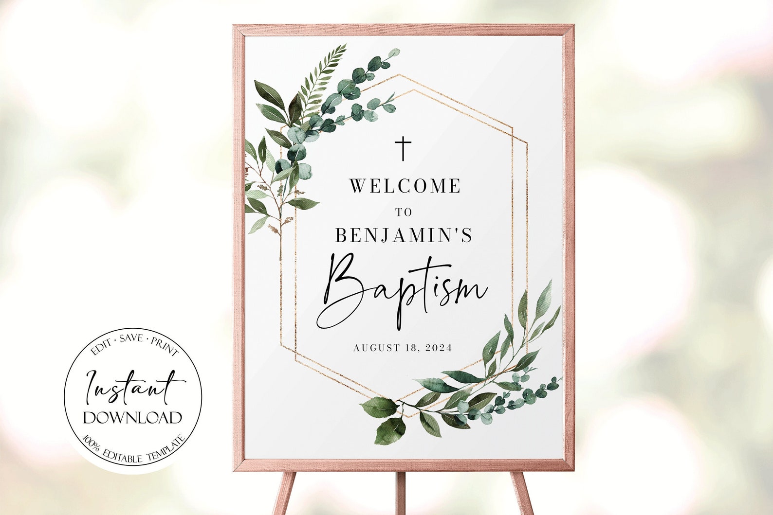 Baptism Welcome Sign Template Lush Greenery Baptism Sign - Etsy