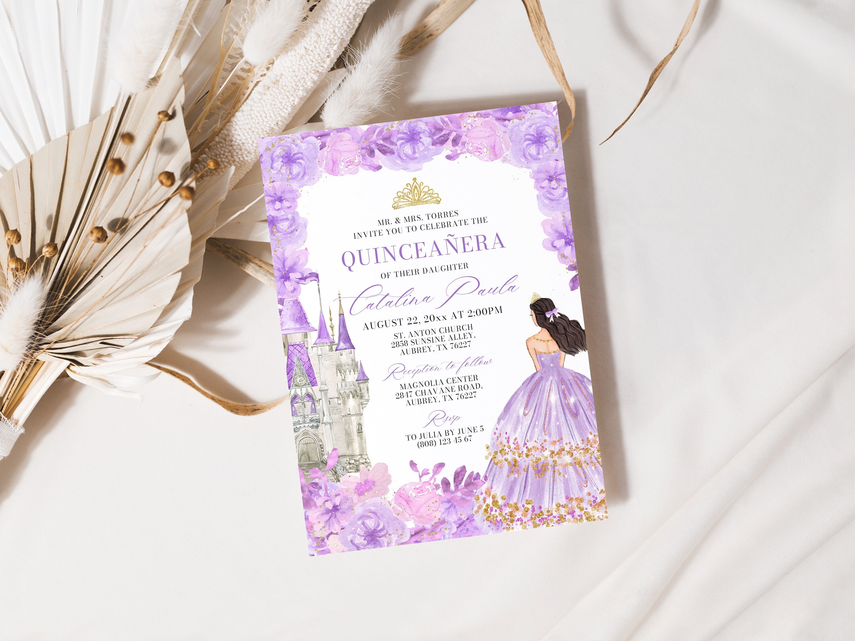 Purple Floral Quinceanera Invitations Princess Quinceanera - Etsy