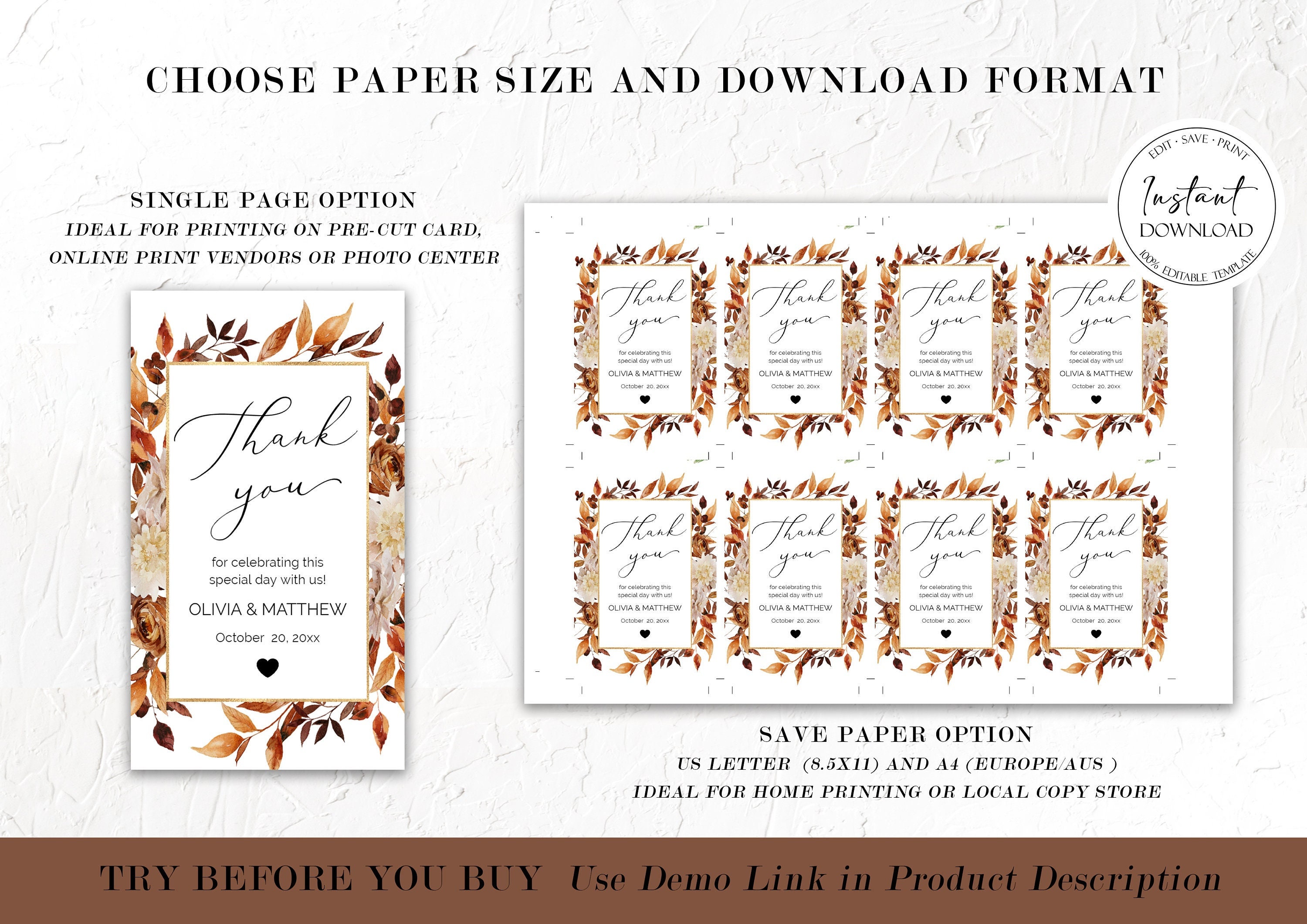 Fall Wedding Favor Tag Template, Rustic Autumn Wedding Thank You Tags ...