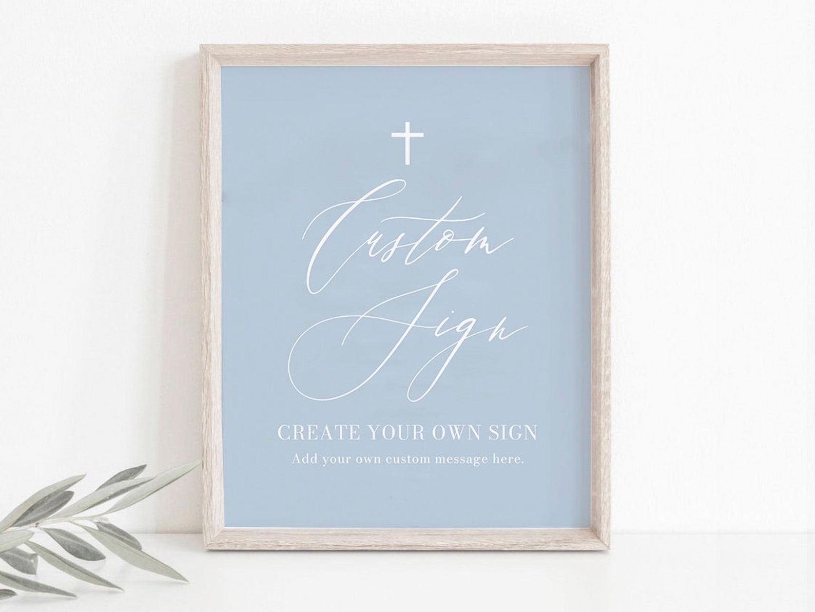 Editable Dusty Blue Baptism Custom Sign Template, White Cross Dusty ...