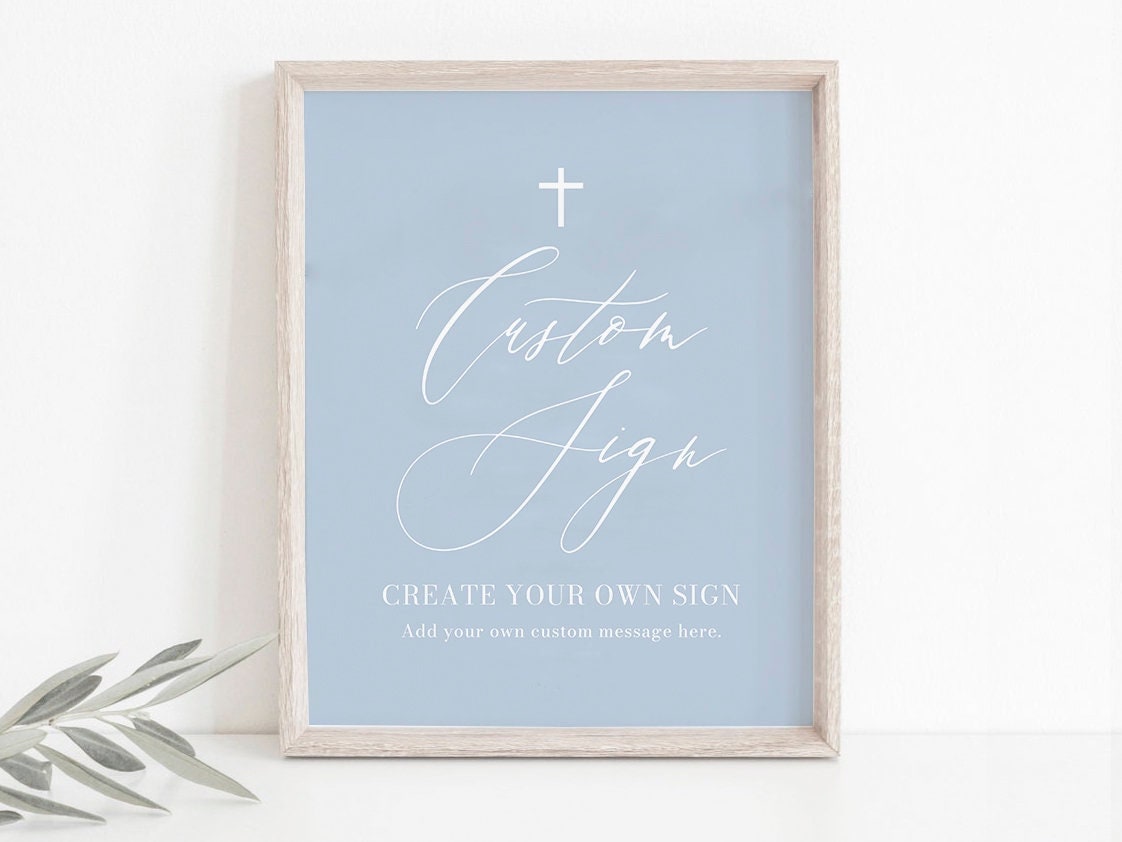 Editable Dusty Blue Baptism Custom Sign Template White Cross - Etsy