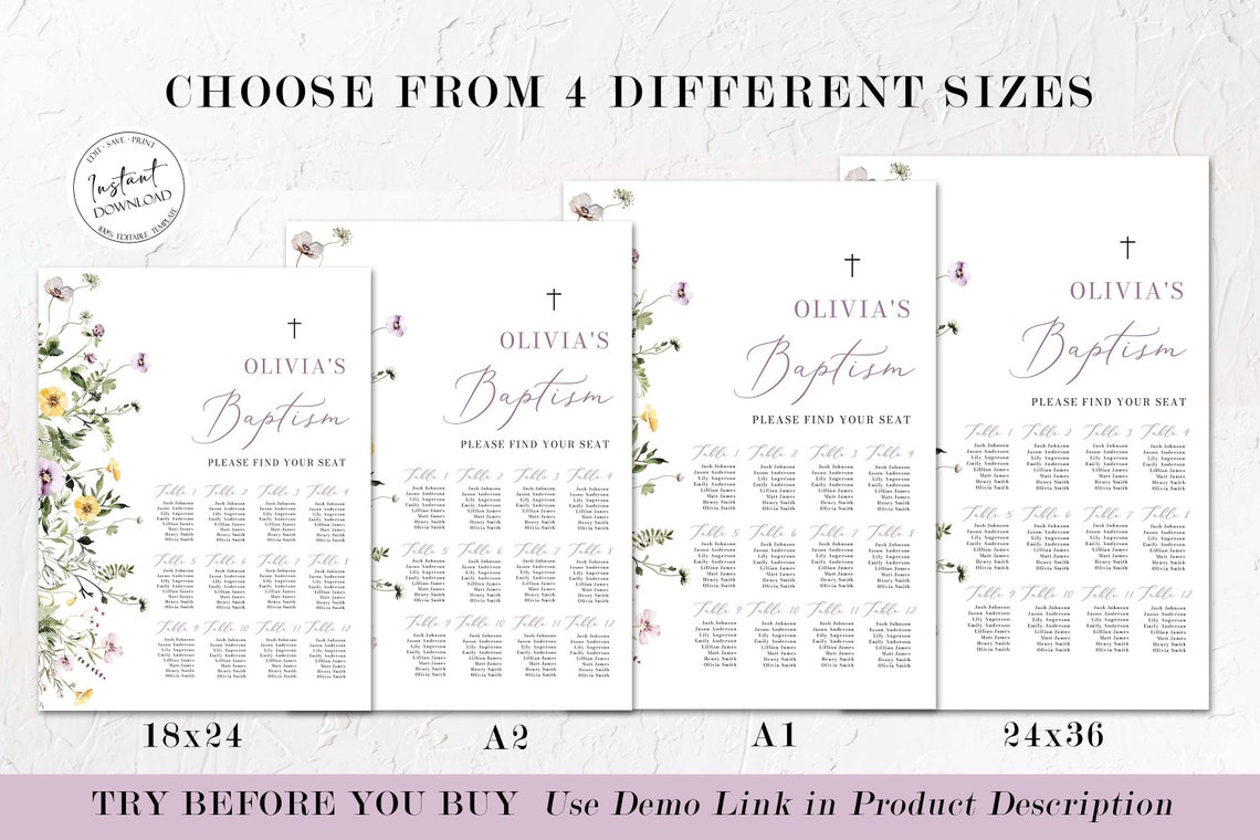 Wildflower Baptism Seating Chart Wildflower Christening - Etsy
