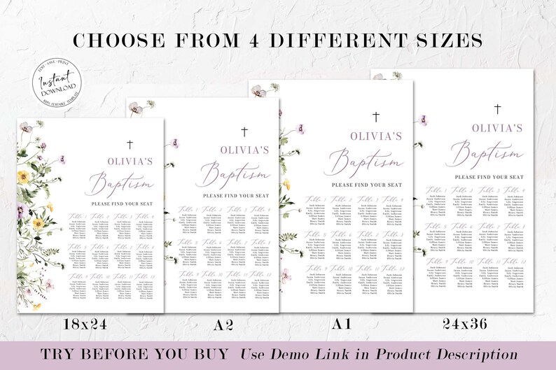 Wildflower Baptism Seating Chart Wildflower Christening - Etsy