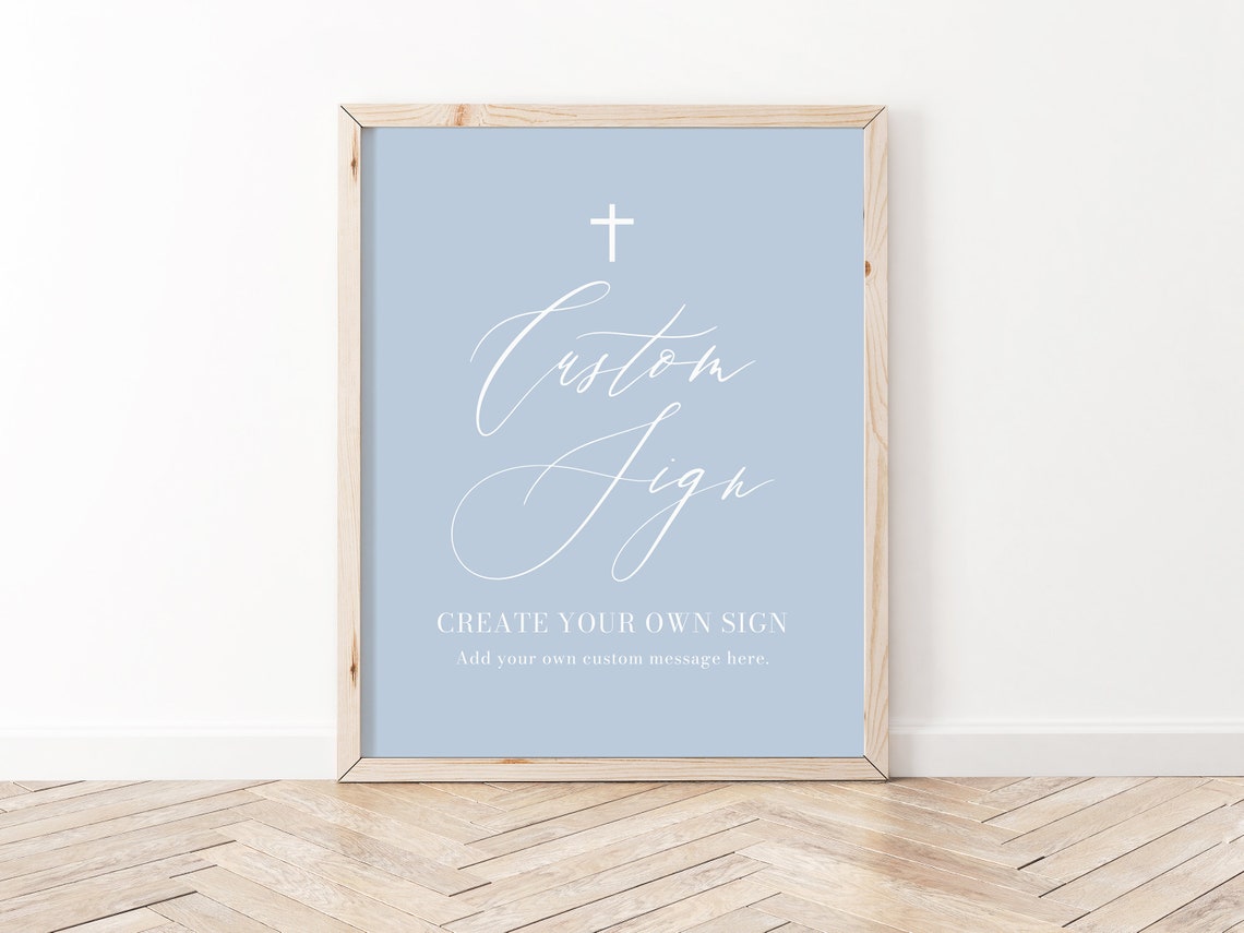 Editable Dusty Blue Baptism Custom Sign Template White Cross - Etsy