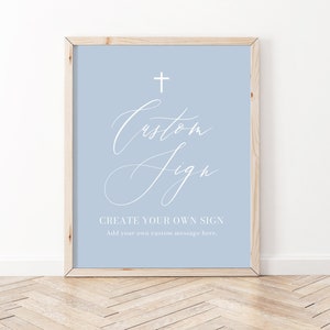 Editable Dusty Blue Baptism Custom Sign Template, White Cross Dusty ...