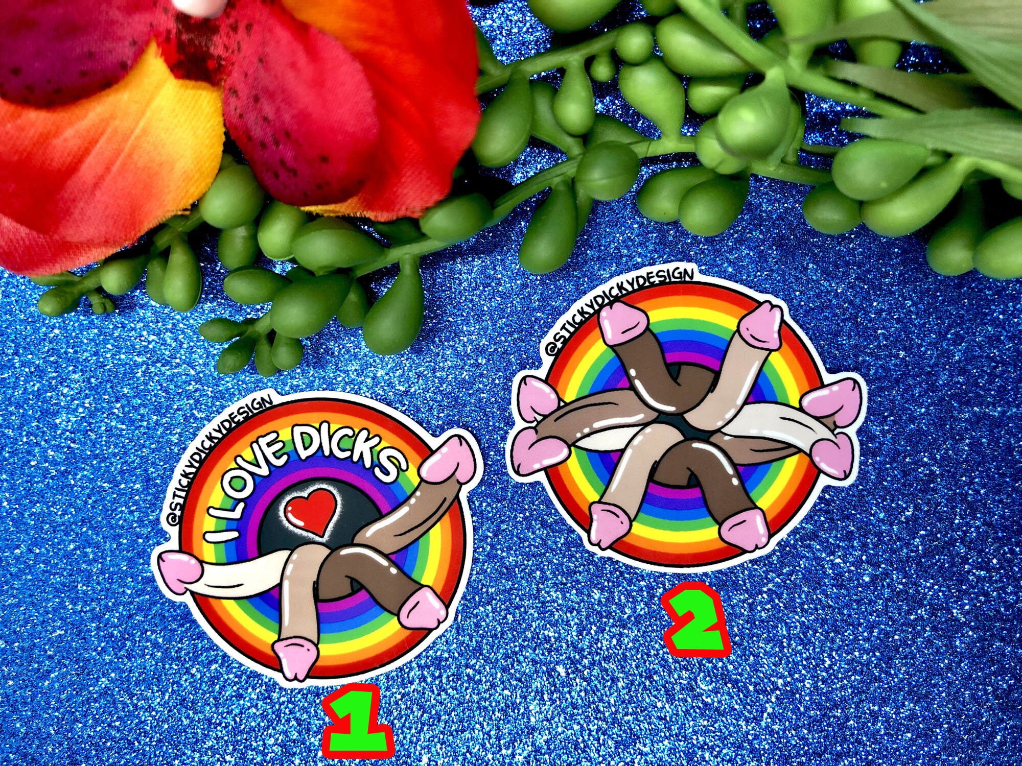 I Love Dicks Rainbow Circle Stickers Etsy