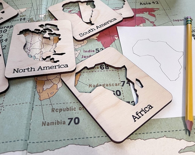 Montessori Continents of the World Stencils for Preschool Kindergarten ...