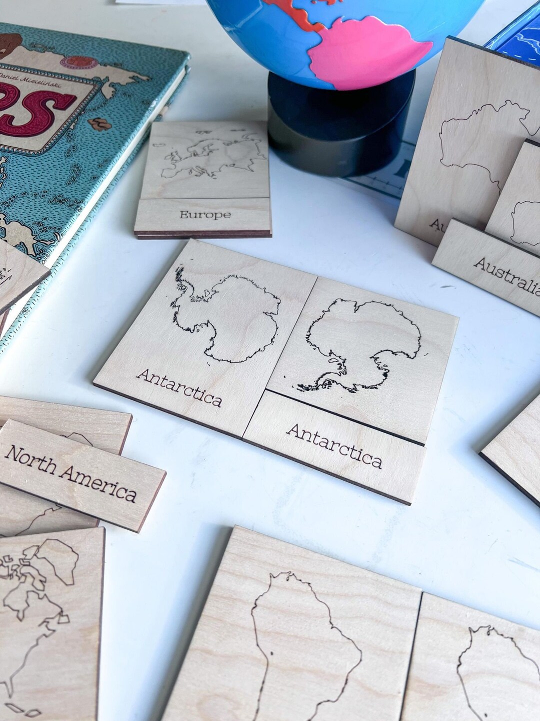Seven Wooden Continent Nomenclature Cards Montessori - Etsy