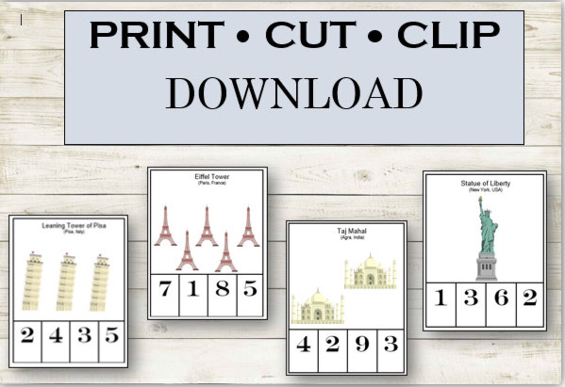 DIY Landmark Count & Clip Cards Montessori Fine Motor - Etsy