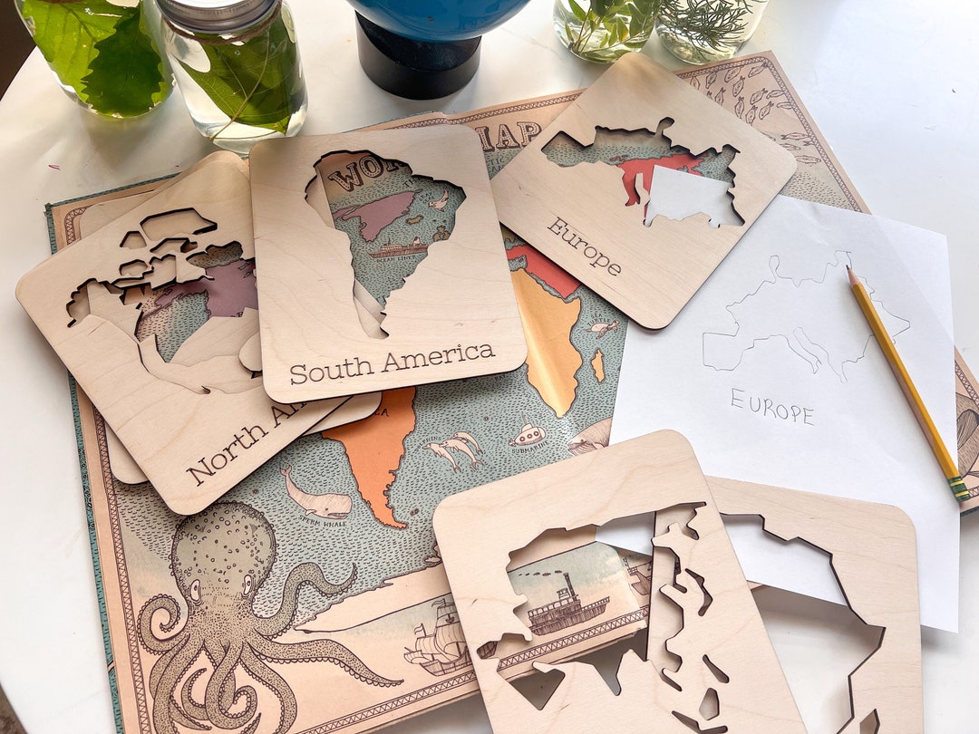 JUMBO Montessori Continents of the World Stencils for Preschool ...