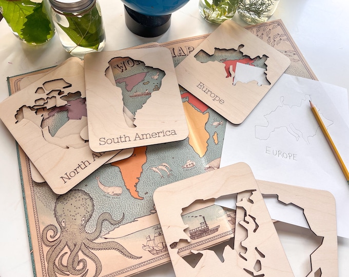 JUMBO Montessori Continents of the World Stencils for Preschool ...