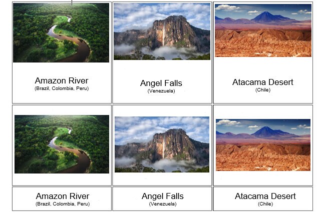 Landmarks of South America 3-part Cards | Etsy