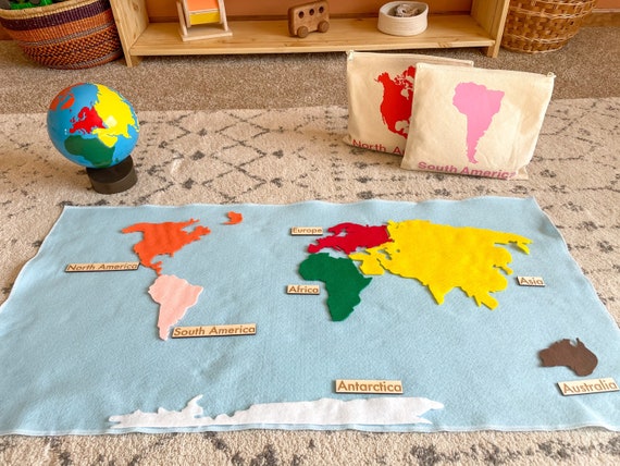 Moveable Felt World Map MontessoriWooden Map Felt Map | Etsy