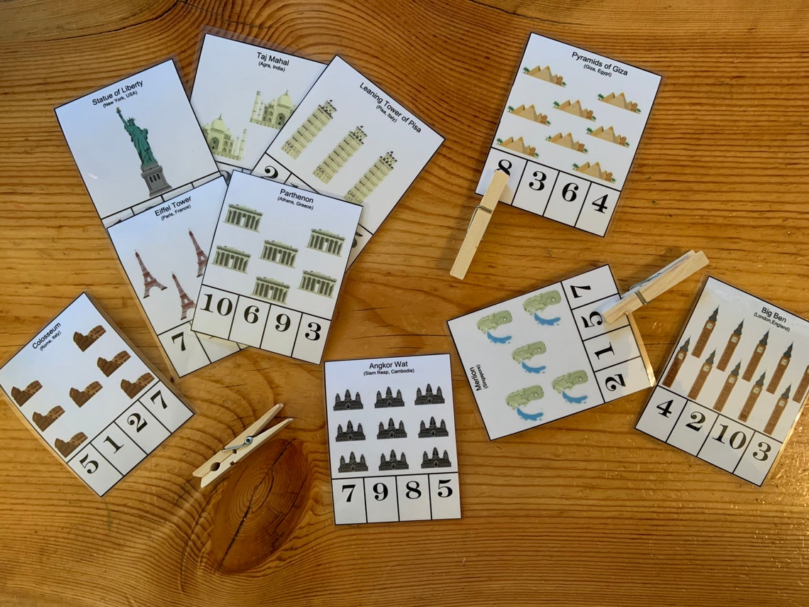 DIY Landmark Count & Clip Cards Montessori Fine Motor | Etsy