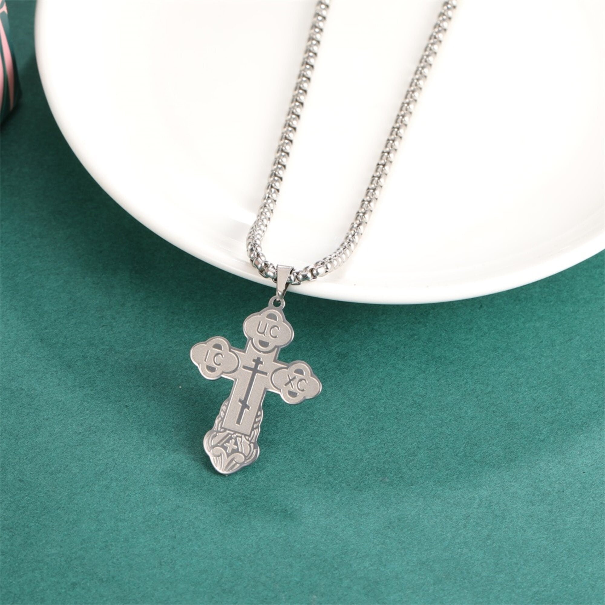 Stainless Steel Orthodox Cross Pendant Necklace Christian | Etsy