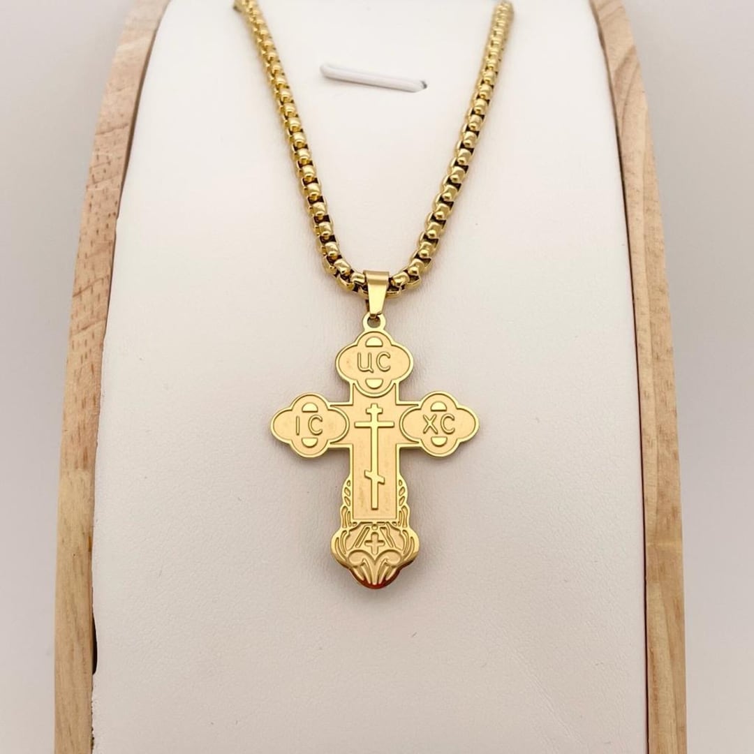Stainless Steel Orthodox Cross Pendant Necklace Thick Chain Christian ...