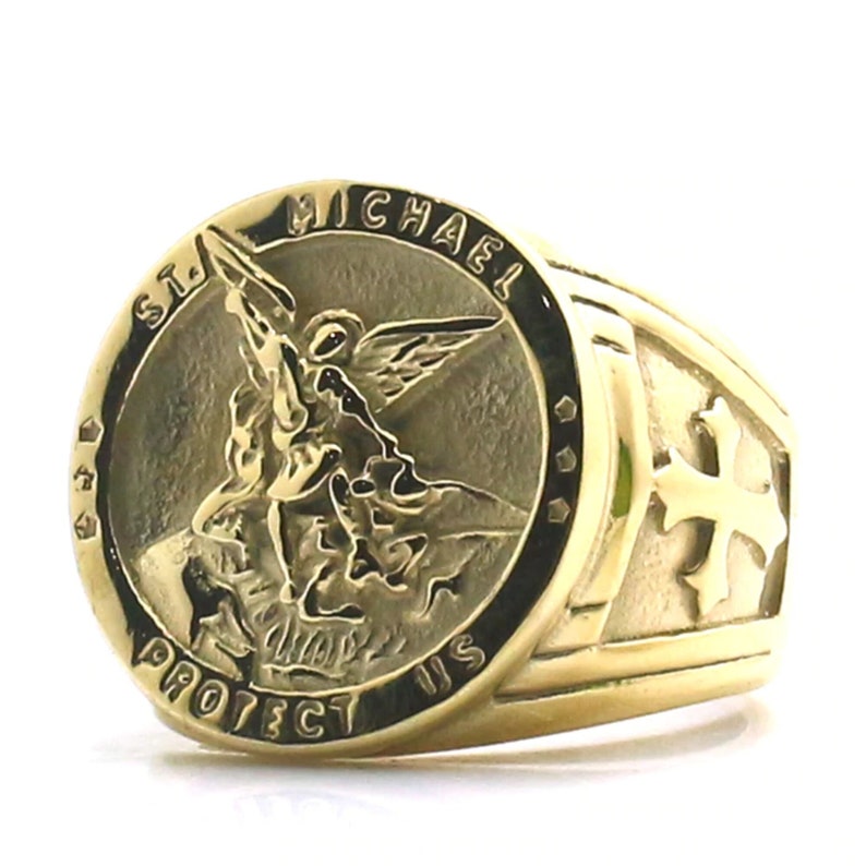 Saint Michael Signet Ring in Gold Stainless Steel Saint - Etsy