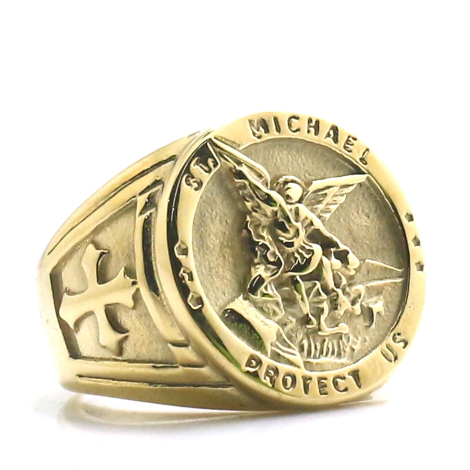 Saint Michael Signet Ring in Gold Stainless Steel Saint - Etsy