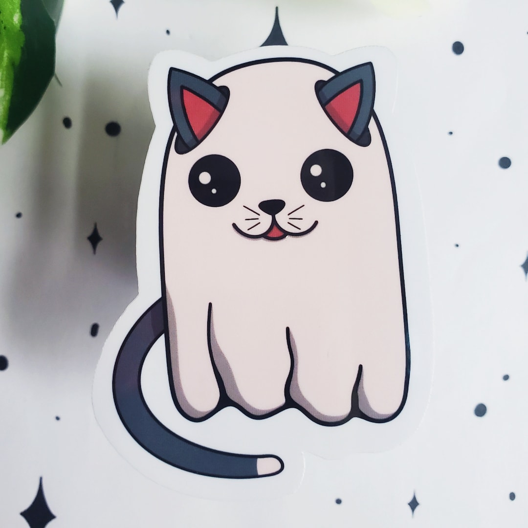 Cute Cat Ghost Sticker | Spooky Halloween Ghost Decal | Black Cat ...