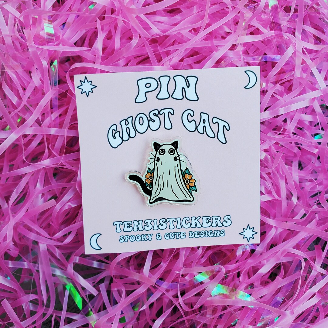 Mini Sheet Ghost Cat Acrylic Pin | Spooky Cat Neo Trad Tattoo Style Pin ...