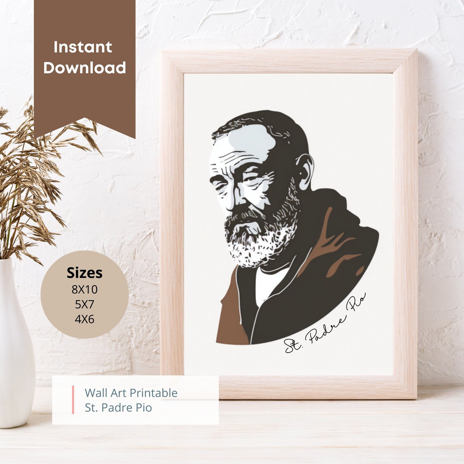 Saint Padre Pio Downloadable Wall Art, Catholic Wall Art, Minimalist ...