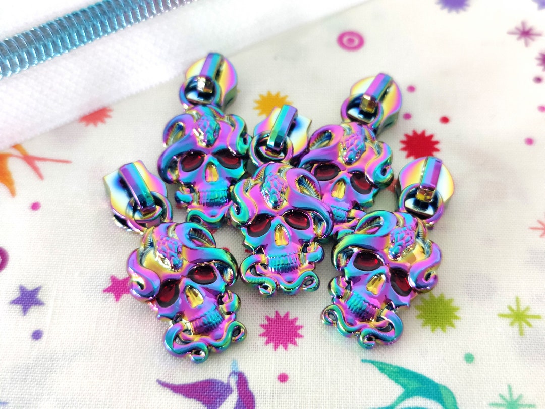 Rainbow Iridescent #5 Skull & Serpent Metal Zipper Pulls, Set of 5! - Etsy