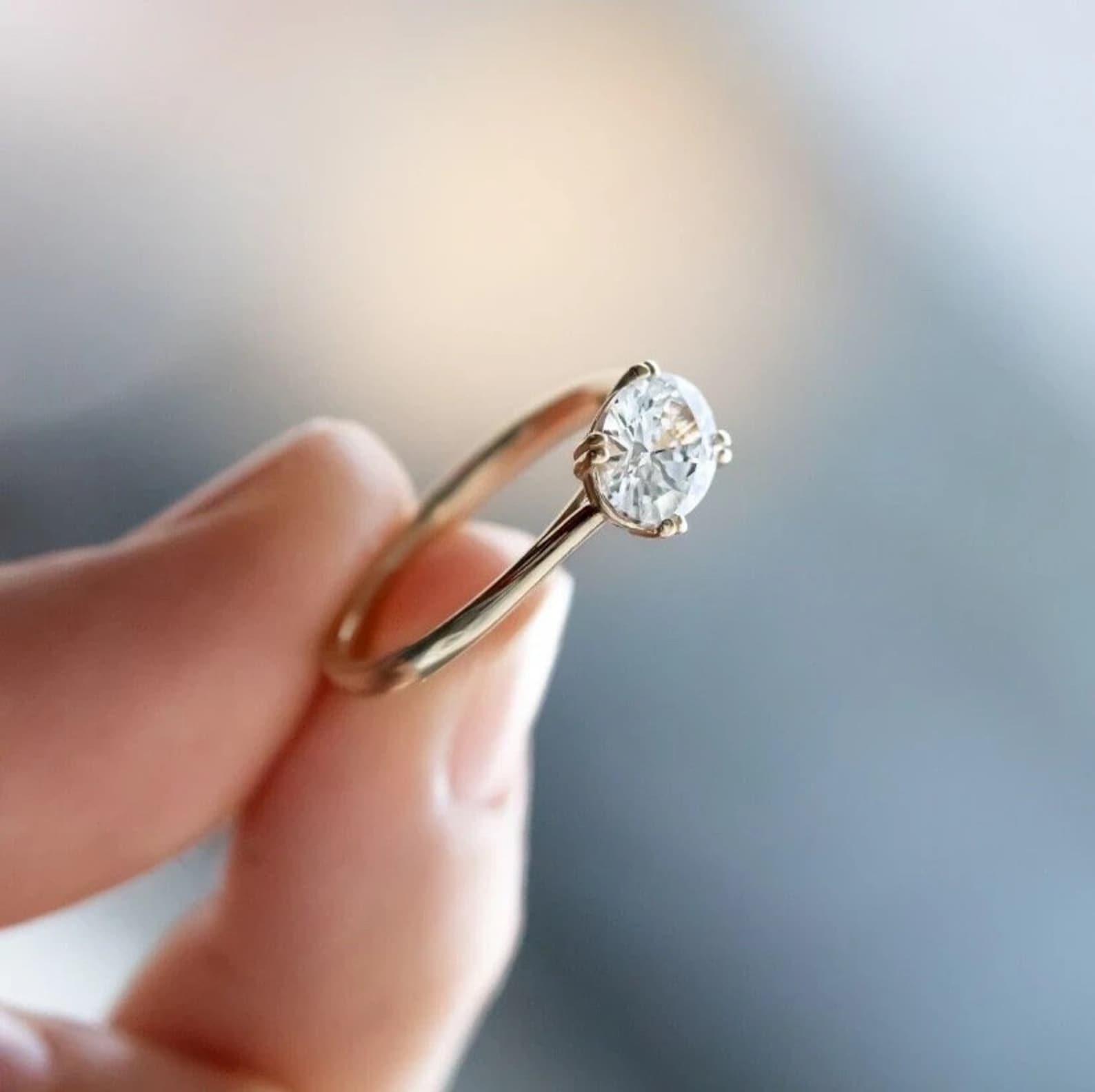 Engagement Ring Oval Cut Oval Wedding Ring Stacking Band Solitaire 18k ...