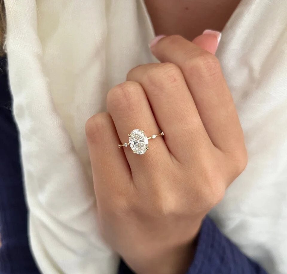 Engagement Ring Oval Cut Oval Wedding Ring Stacking Band Oval Solitaire 2 Carat Lab Grown ...